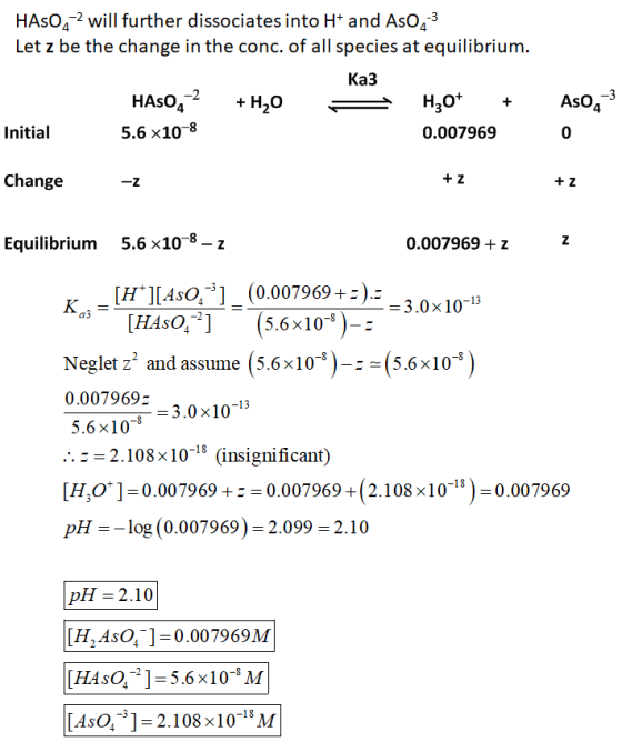 Calculate the pH and the equilibrium concentrations of H2AsO4-, HAsO42 ...