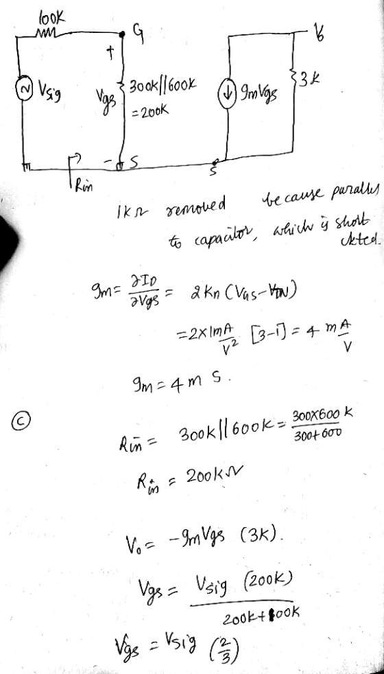 2. The MOSFET in the amplifier below has a threshold voltage of IV and ...