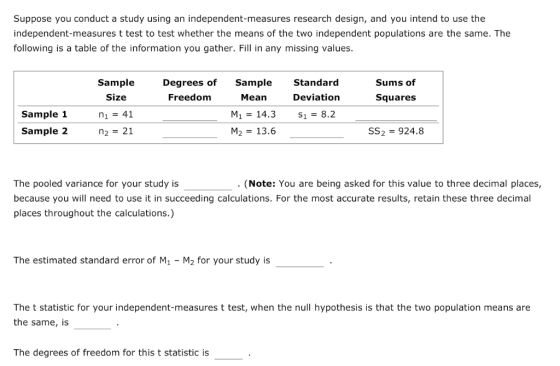 For the independent-measures t test, which of the following describes ...