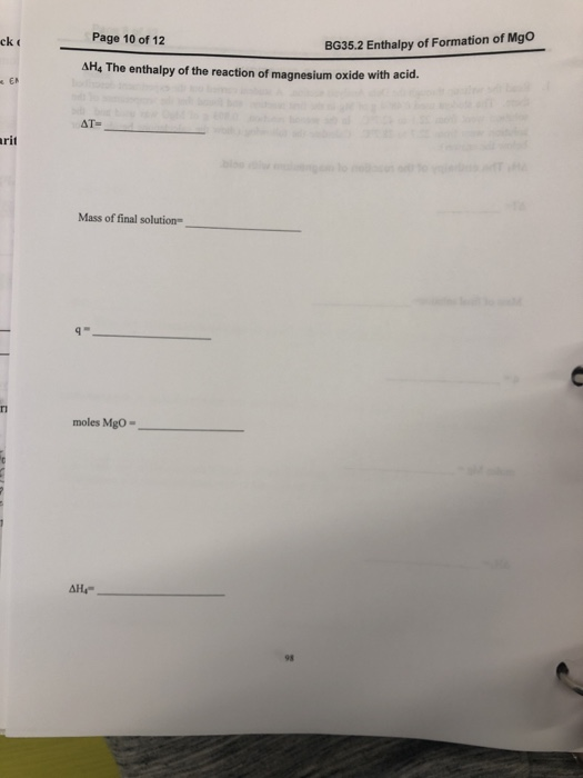 BG35.2 Enthalpy of Formation of Mgo Page 9 of 12 PRELAB QUESTIONS 1 ...