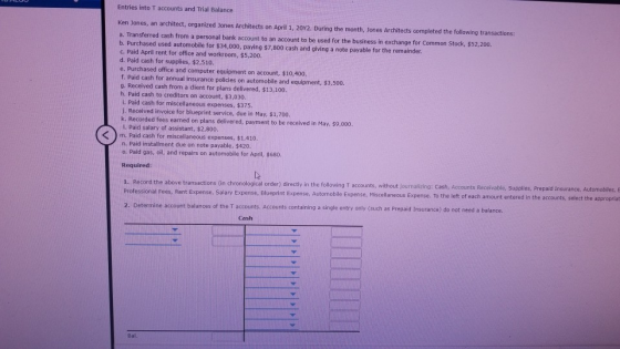 Entries into T accounts and Trial Balance ken Jones, an architect ...