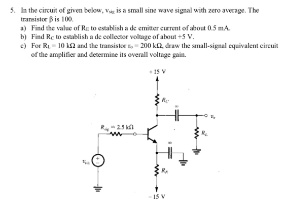 In the circuit of given below, Vsig is a small sine wave signal with ...