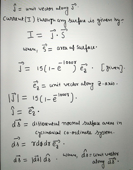 5. Using a surface integral calculation, find the current (in Amps) in ...