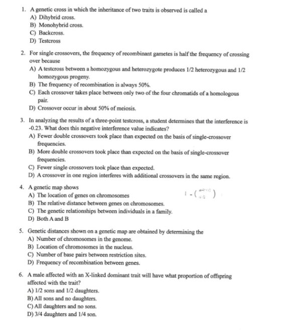 1. A genetic cross in which the inheritance of two traits is observed ...