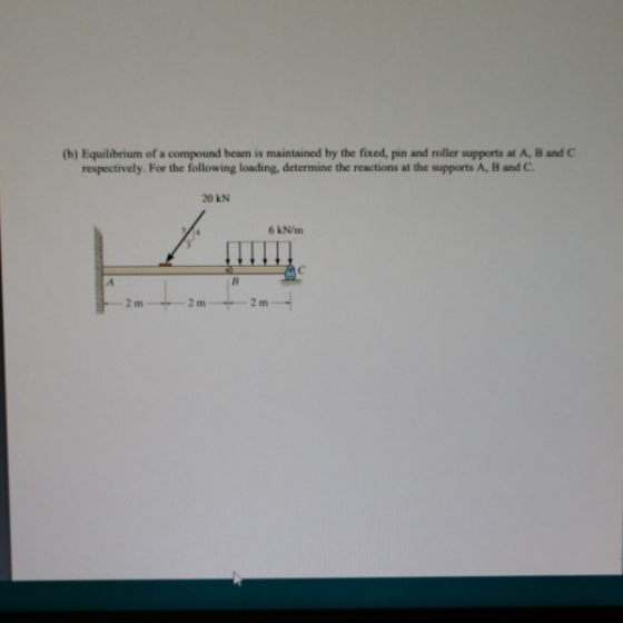 (b) Equilibrium of a compound beam is maintained by the fixed, pin and ...