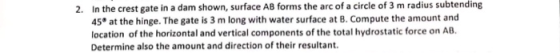 In the crest gate in a dam shown, surface AB forms the arc of a circle ...