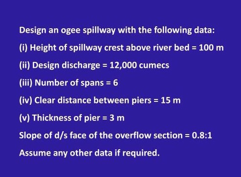 Design an ogee spillway with the following data: (i) Height of spillway ...