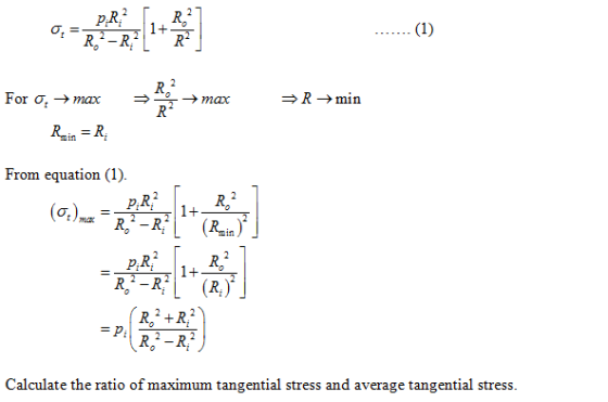 Question 1 Show that the ratio of the maximum tangential stress to the ...