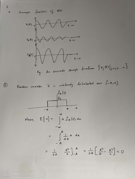 2. Consider the random process x(t) defined by x(t) a cos(wt 6), where ...