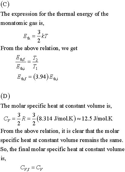 A monatomic gas is adiabatically compressed to 0.125 of its initial ...