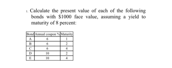 Calculate the present value of each of the following bonds with $1000 ...