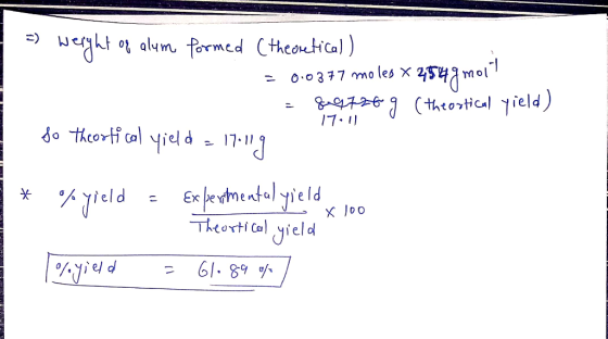 how do i find theoretical yield of alum and the percent yield of alum ...