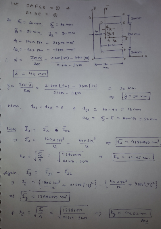 Determine the Moment of Inertia Ix and Iy of the composite cross ...