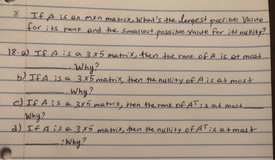 - 8. If A is an mxn matrix, What's the largest passible value for its ...