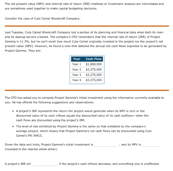 The net present value (NPV) and internal rate of return (IRR) methods ...