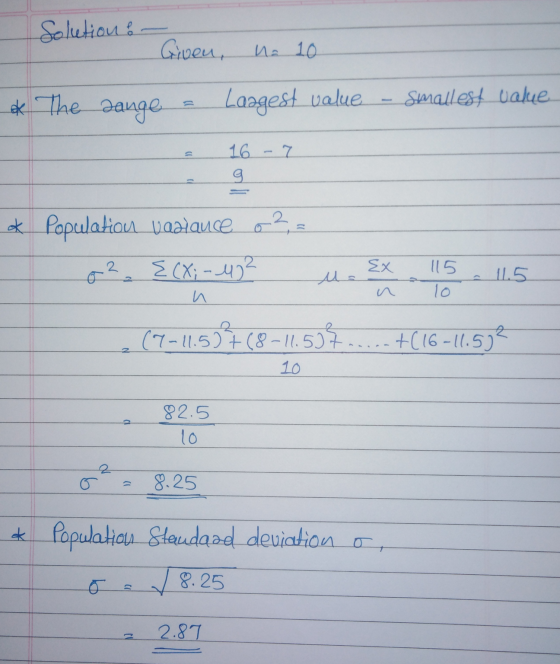 Calculate the range, population variance and population standard ...