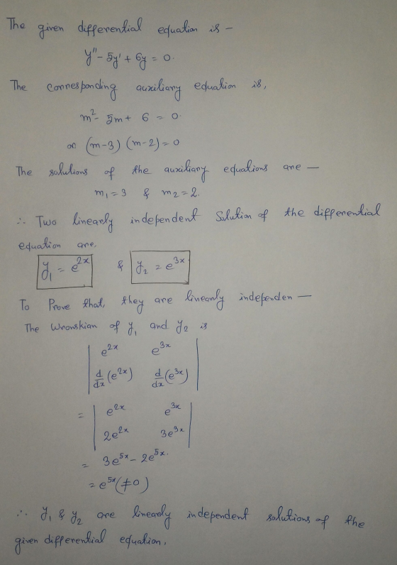 Two linearly independent solutions of the differential equation y" - 5y ...