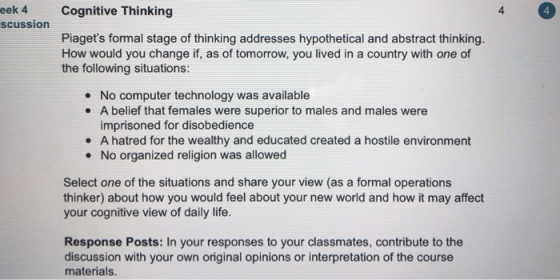 eek 4Cognitive Thinking scussion 4 4 Piaget's formal stage of thinking ...
