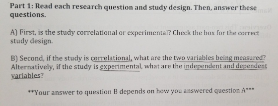 Part 1: Read each research question and study design. Then, answer ...