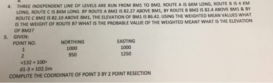 THREE INDEPENDENT LINE OF LEVELS ARE RUN FROM BM1 TO BM2. ROUTE A IS ...