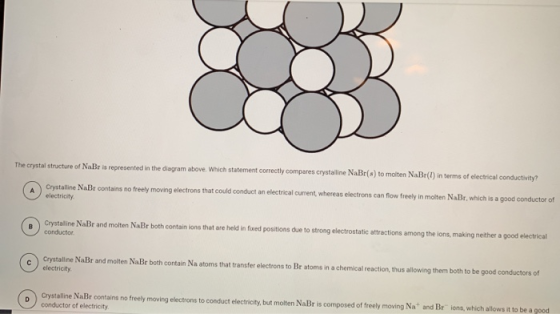 The crystal structure of NaBr is represented in the diagram above ...