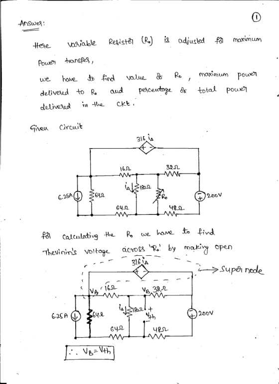 Q2 The variable resistor Ro in the circuit below is adjusted for ...