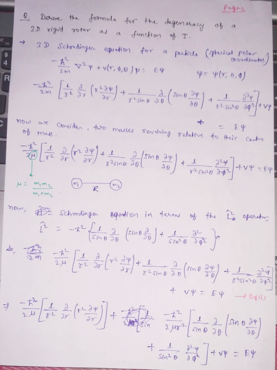 Derive the formula for the degeneracy of a 3D rigid rotor as a function ...