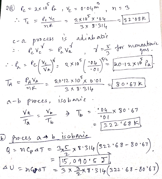 2. The graph in the shows a pV diagram with reversible work for 3.0 ...