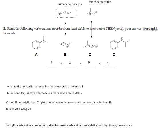 2. Rank the following carbocations in order from least stable to most ...