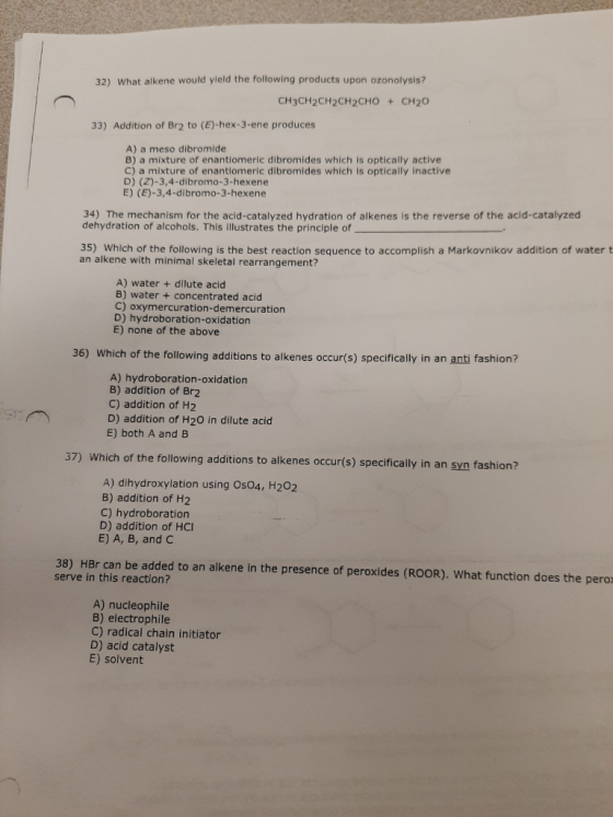 Alkene reaction and mechanisms practice exercise 1) O₃ 2) (CH3)2S 25 ...
