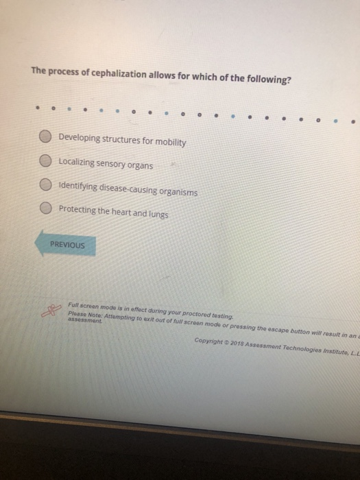 The process of cephalization allows for which of the following? O ...