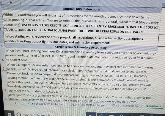 Journal Entry Instructions Within this worksheet you will find a list ...