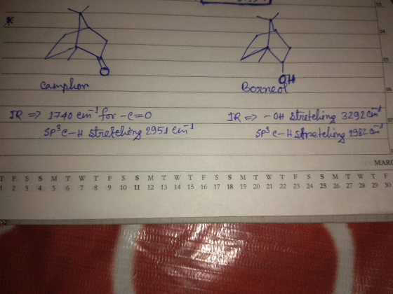 Interpretation of the IR spectra of camphor and borneol. Label the ...