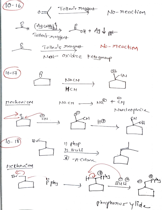 10-16) Tollens reagent 10-17) "O NaCN HCN 10-18) 1) Ph3P 2) Buli 3 ...