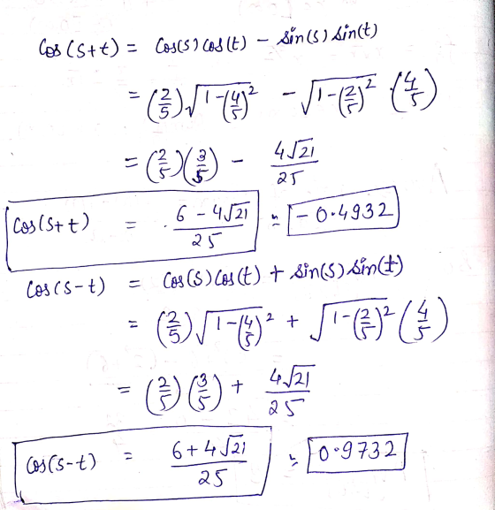 Use the cosine of a sum and cosine of a difference identities to find ...
