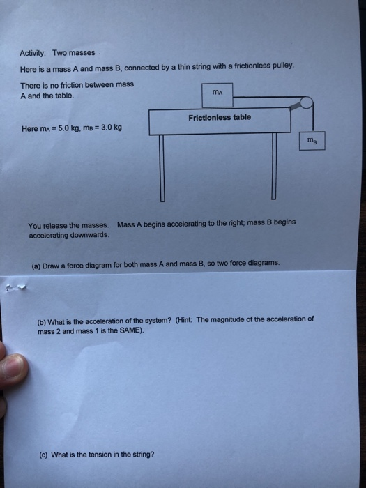 Activity: Two masses Here is a mass A and mass B, connected by a thin ...