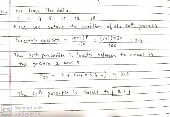 Consider the following data: 1, 2, 4, 5, 10, 12, 18. The 30th ...