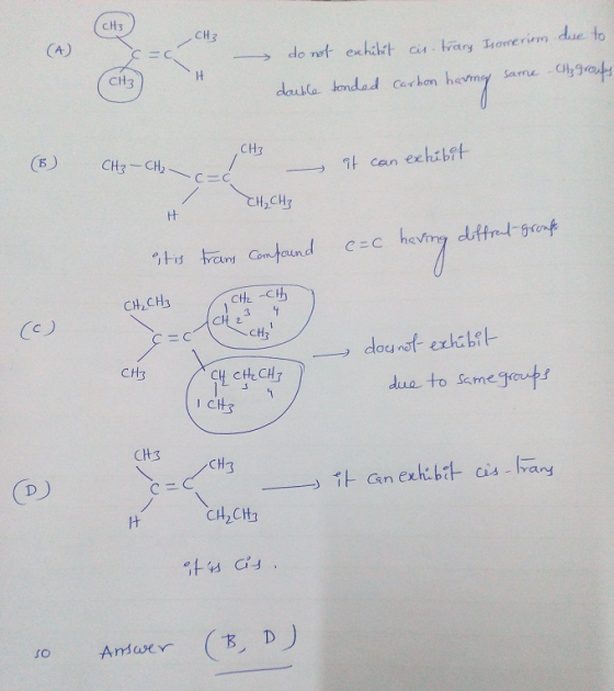 Which of these alkenes exhibit cis-trans isomerism? Select all that ...