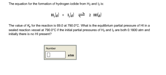 The equation for the formation of hydrogen iodide from H_2 and l_2 is ...