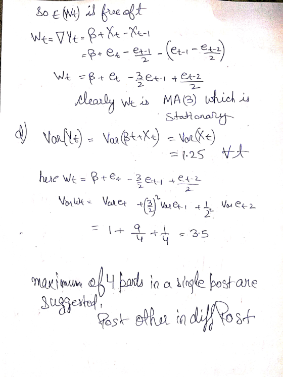 2. Let (et) be a zero mean white noise process with variance 1. Suppose ...