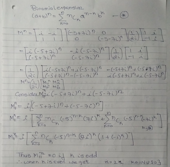 M-「-5-7 7 -5 Find formulas for the entries of Mn, where n is a positive ...