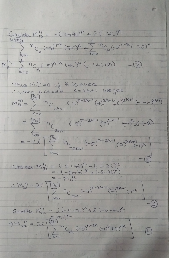 M-「-5-7 7 -5 Find formulas for the entries of Mn, where n is a positive ...