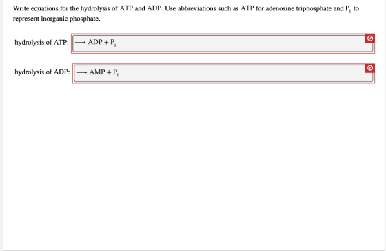 Write equations for the hydrolysis of ATP and ADP. Use abbreviations ...