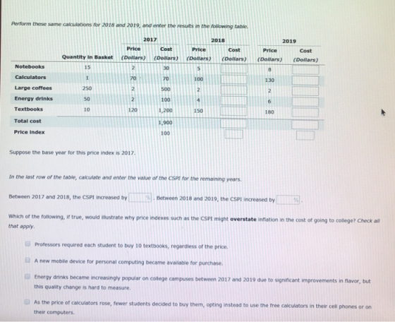 Consider a fictional price index, the College Student Price Index (CSPI ...