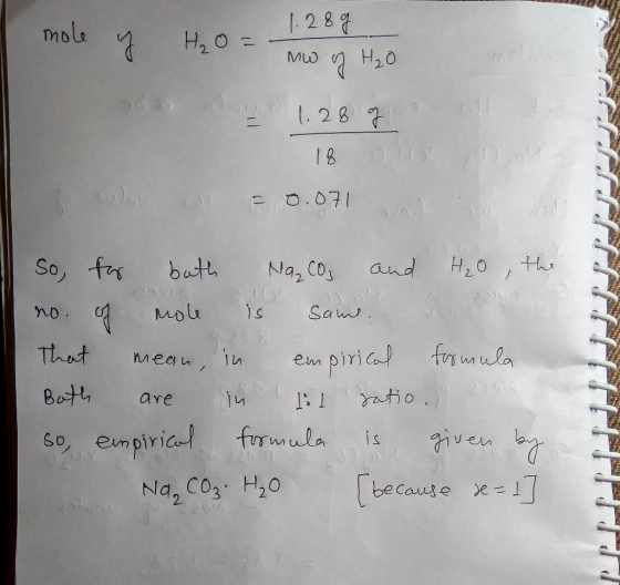 H20 MASS of H20 2.09 8. A sample of 8.85 g of Na2CO3 hydrate is heated ...