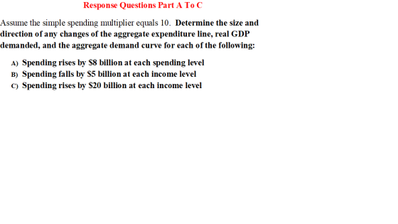 Response Questions Part A To C Assume the simple spending multiplier ...