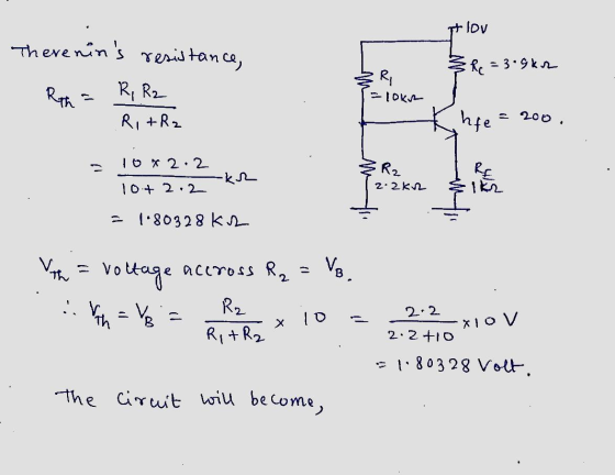 Solve fore Vb, Vc, Ib, Ic hfe = 200 D. Voltage-divider Bias +10V R ...
