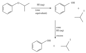 Ethers react with HI to form two cleavage products. One of the products ...