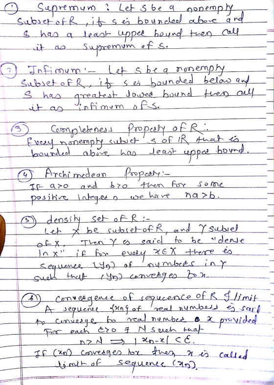 Separate each answer? 5) Define the supremum of a bounded above set SCR ...