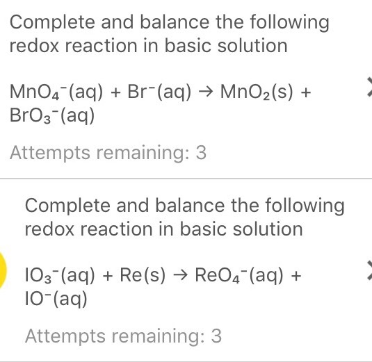 Complete and balance the following redox reaction in basic solution ...